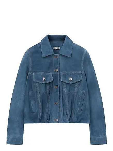 Loewe Anagram-patch Denim-look Leather Jacket - Blue