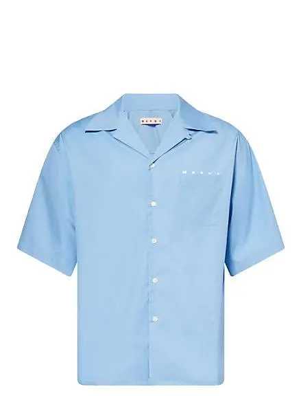 Marni Logo-print Camp-collar Cotton Shirt - Sky