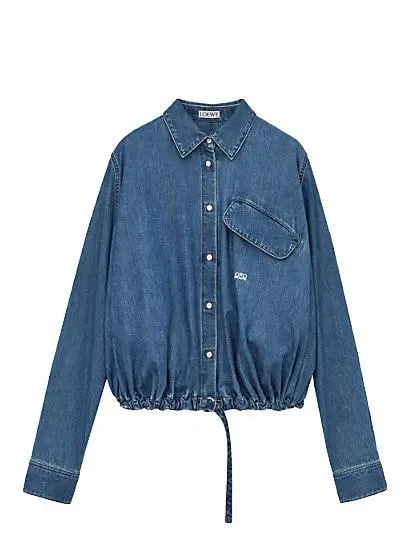 Loewe Belted-hem Anagram Relaxed Denim Shirt - Light Blue