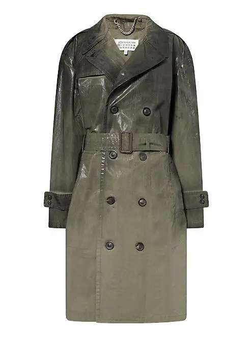 MAISON MARGIELA Belted Double-breasted Cotton Trench Coat - Army Green