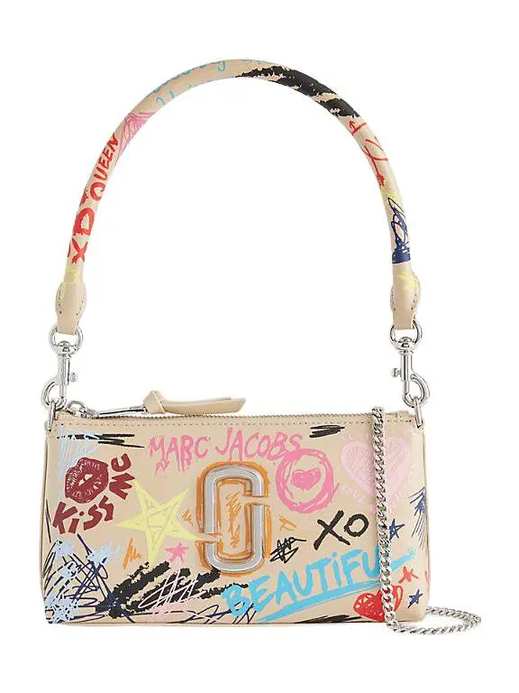 Marc Jacobs The Punk Scribble Snapshot Convertible Leather Shoulder Bag - Beige Multi