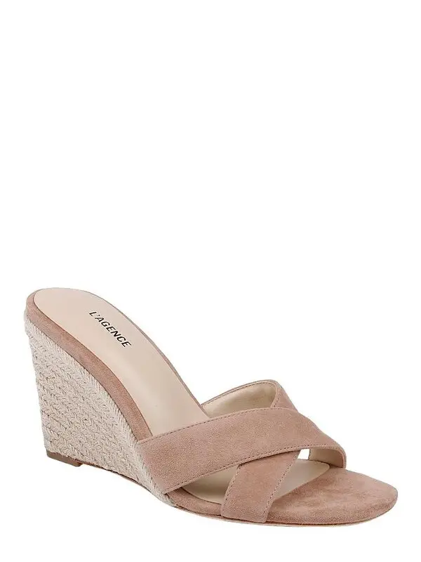 L'Agence Rosaline Espadrille Wedge Sandals - Cappuccino Suede