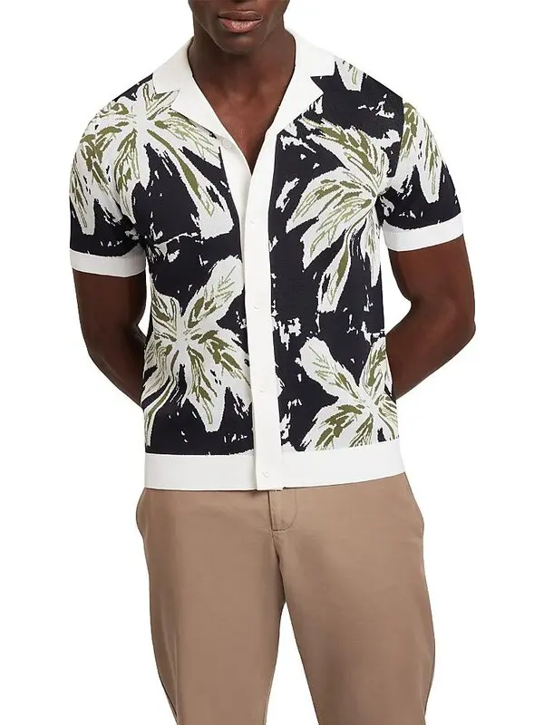 Ted Baker London Kyes Knitted Leaf Camp Shirt - Navy