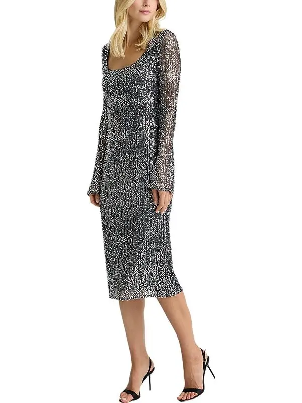 St. John Pailette Scoop Neck Sheath Dress - Black/silver