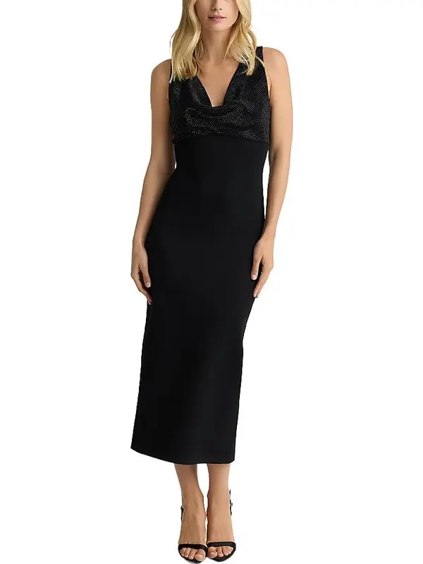 St. John Santa Roma Cowl Neck Midi Dress - Black/jet