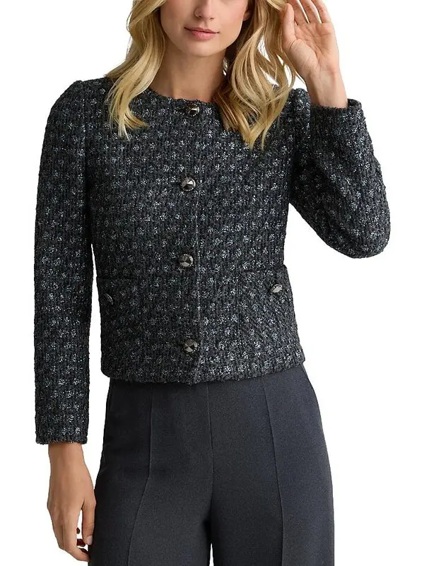 St. John Textured Lightweight Jacket - Pewter Lurex Multi