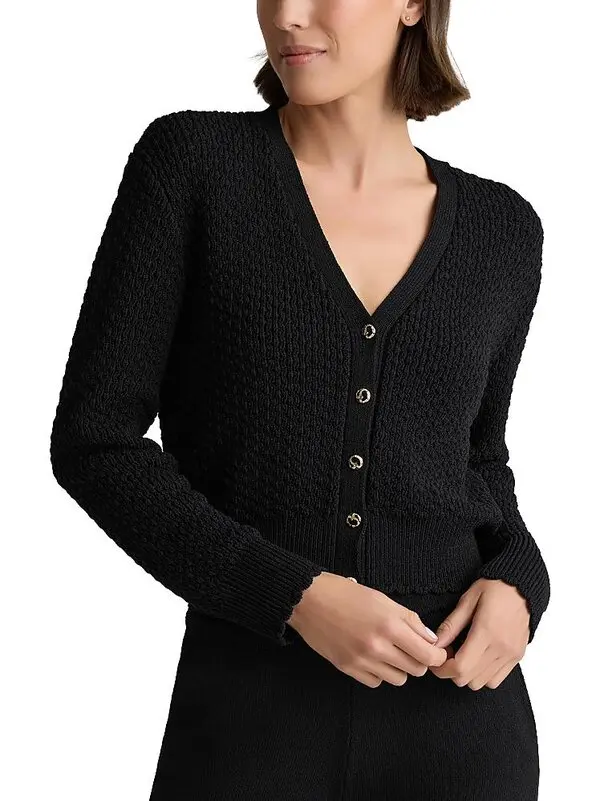 St. John Perle Crepe Knit Cardigan Sweater - Black