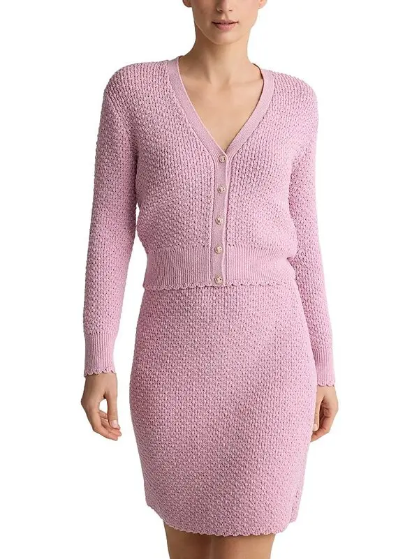 St. John Perle Crepe Knit Cardigan Sweater - Peony