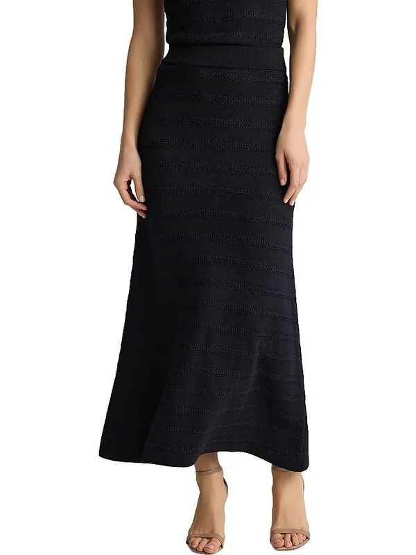 St. John Breton Stripe Skirt - Black/navy Multi