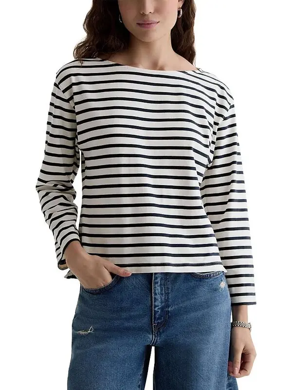 Ag Annie Boat Neck Long Sleeve Tee - Powder/pacific Navy