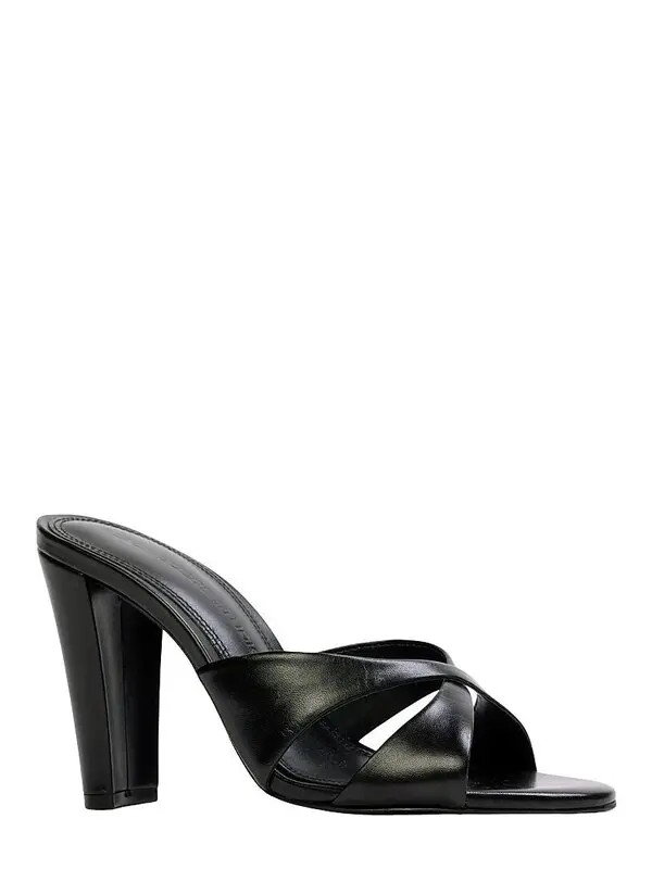 BLACK SUEDE STUDIO Aika Crossover Strap Leather High Heel Sandals - Black Leather