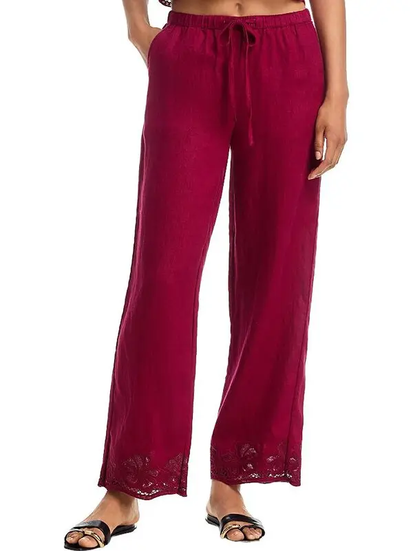 Rails Emmie Linen Pants - Berry Hibiscus Embroidery