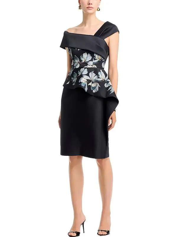 Rickie Freeman For Teri Jon Mikado Floral Peplum Dress - Black Multi