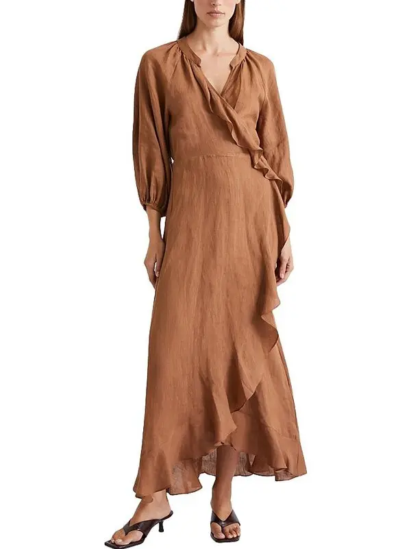 Marella Gioco Linen Midi Dress - Tobacco Brown