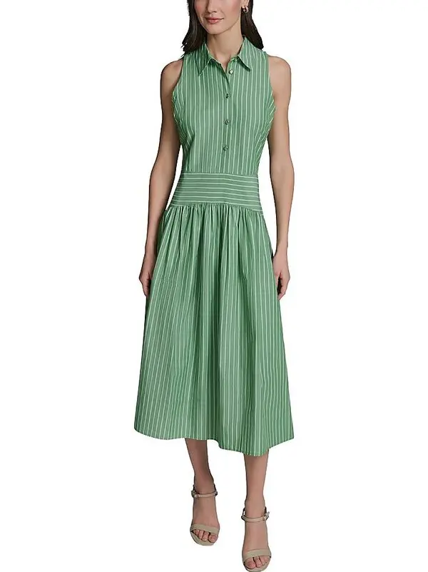 Karl Lagerfeld Paris Striped Shirt Dress - Botanical Green