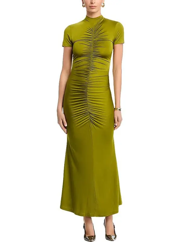 TOCCIN Gracelyn Mock Neck Ruched Midi Dress - Cardamom