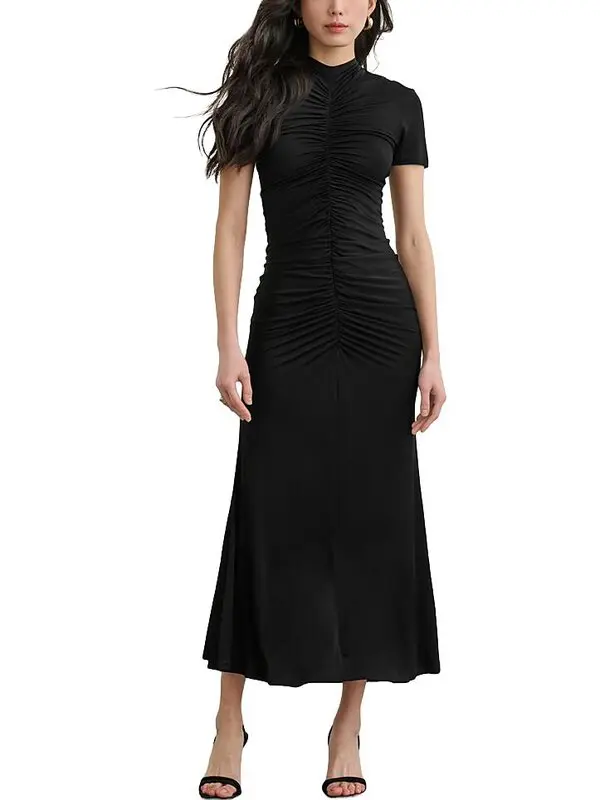 TOCCIN Gracelyn Mock Neck Ruched Midi Dress - Jet