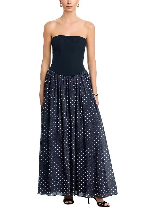 TOCCIN Odette Strapless Corset Combo Maxi Dress - Midnight/midnight Polka Dot