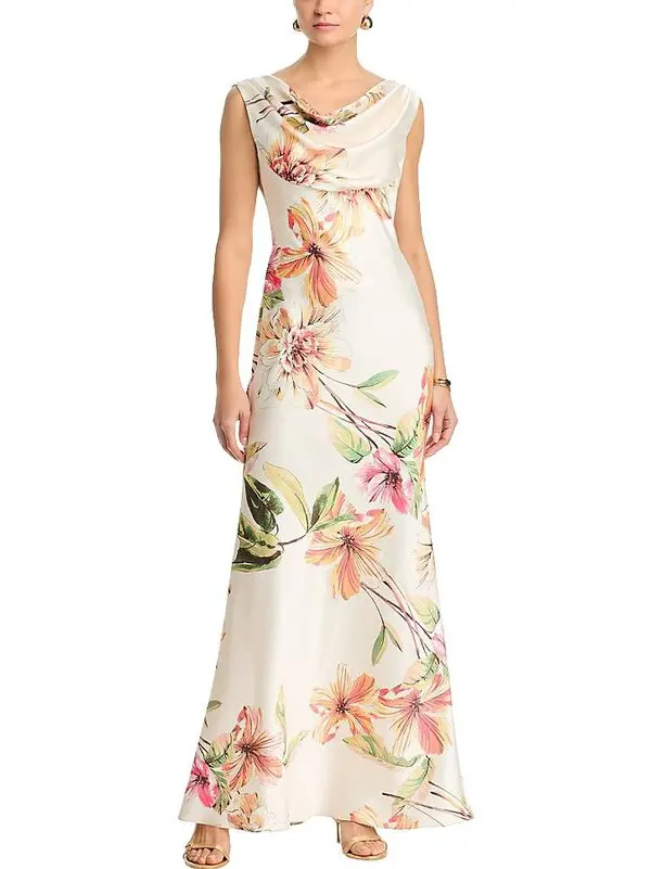 Eliza J Sleeveless Drape Neck Gown - Champagne