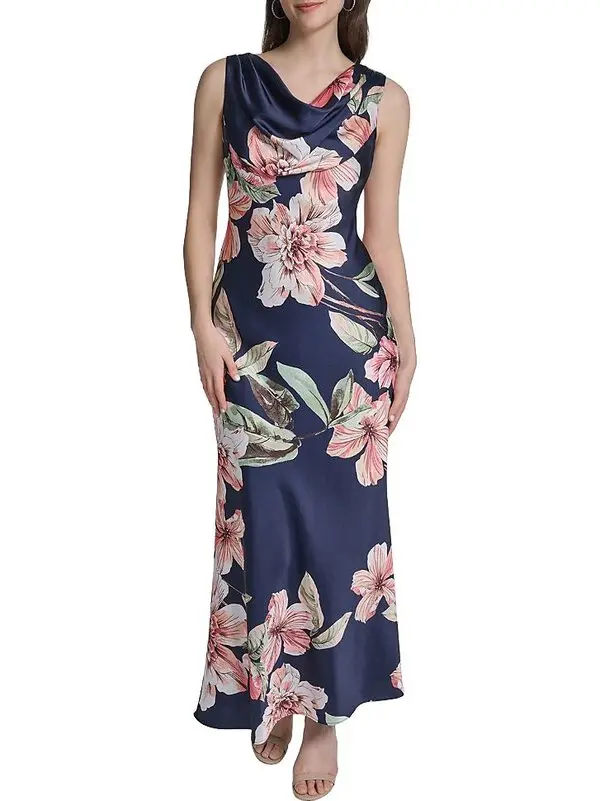 Eliza J Sleeveless Draped Gown - Navy