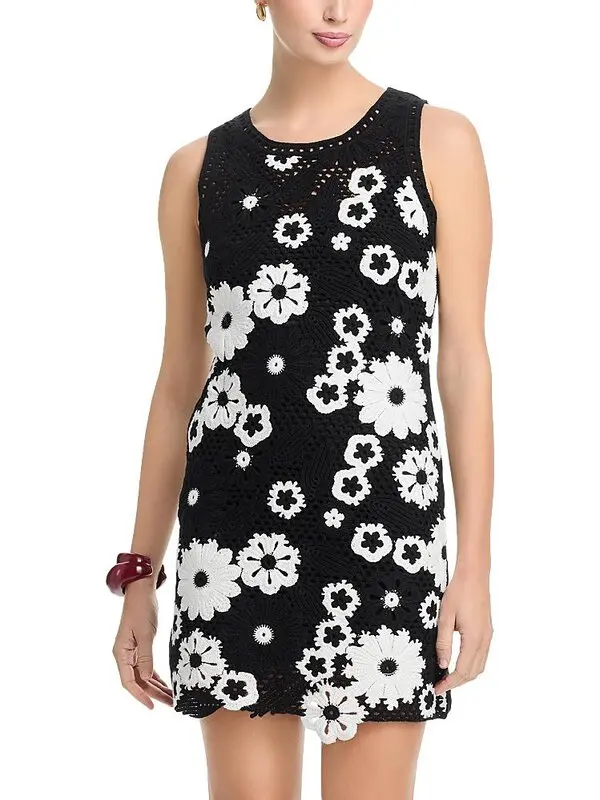 Aqua Floral Crochet Dress Exclusive - Black/white