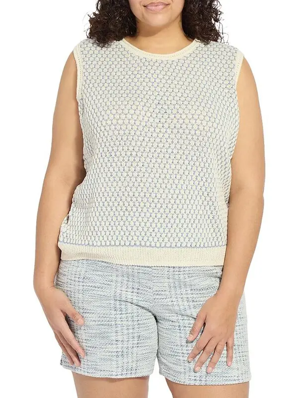 Lyssé Claire Textured Mesh Sweater Shell - Ecru Azzuro