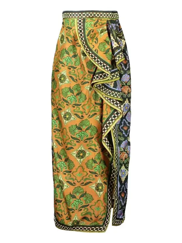 ALEMAIS Cece Spliced Silk Skirt - Green