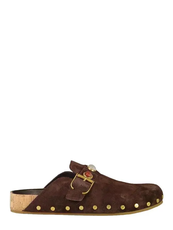 Veronica Beard Fern Embellished Flat Mules - Brown