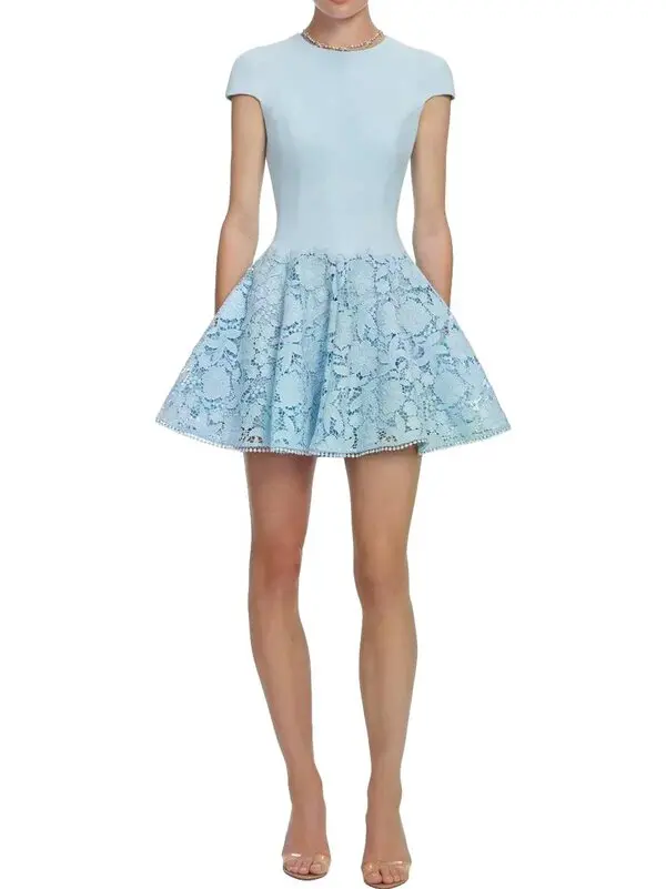 SELF-PORTRAIT Cap Sleeve Lace Mini Dress - Blue
