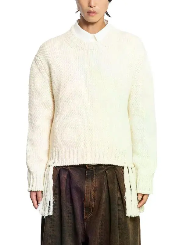 HED MAYNER Fringed Wool Sweater - Neutrals