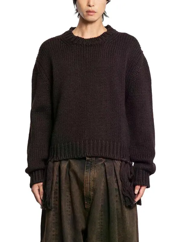 HED MAYNER Fringed Wool Sweater - Brown