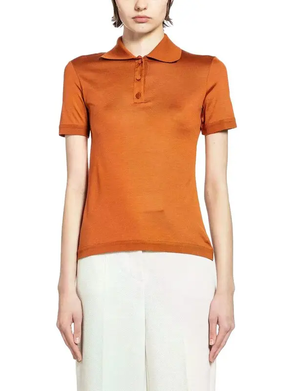 Max Mara Short-sleeve Silk Polo Shirt - Orange