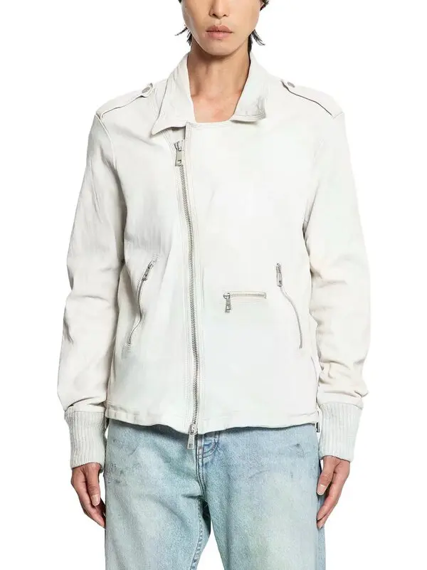 GIORGIO BRATO Crinkled Biker Jacket - White