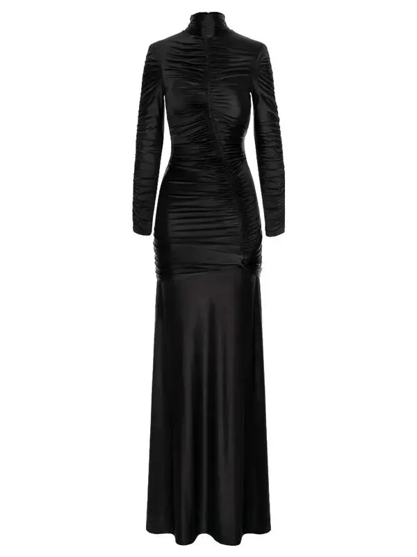 MURMUR Long-sleeve Ruched Maxi Dress - Black
