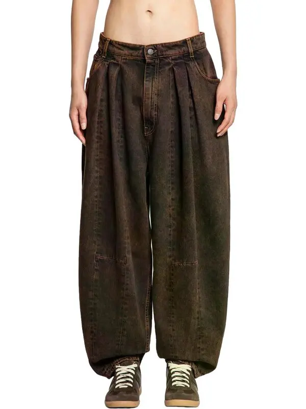 HED MAYNER Wide-leg Pleated Denim Trousers - Brown