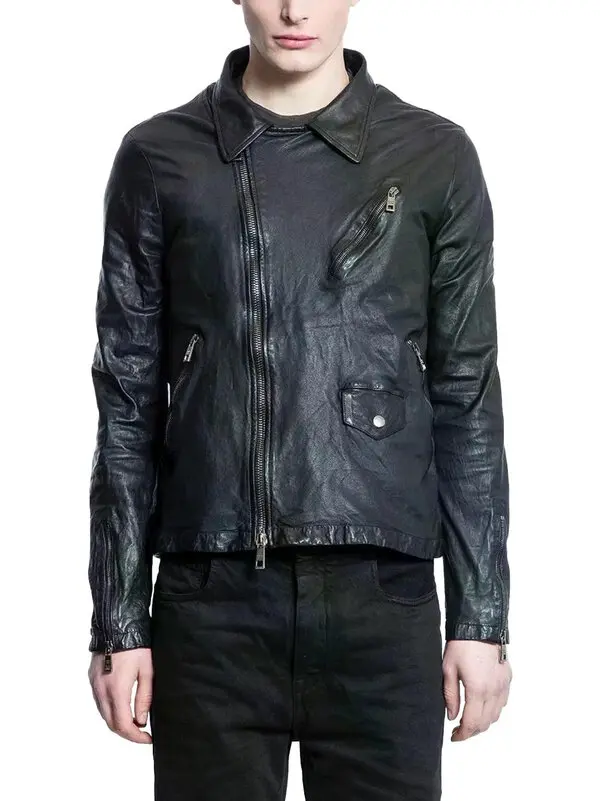GIORGIO BRATO Vegetan Zip-up Lambskin Biker Jacket - Black