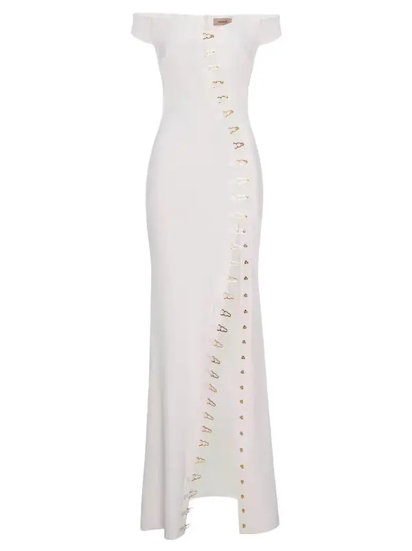 MURMUR Off-shoulder Embellished Dress - White