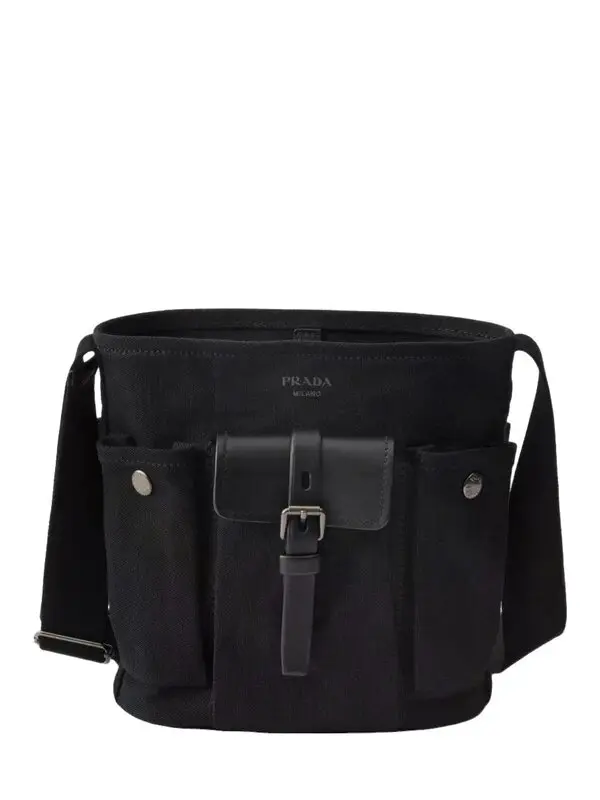 Prada Route Mini Canvas And Leather Bucket Bag - Black