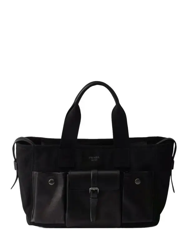 Prada Route Large Canvas And Leather Tote Bag - Black