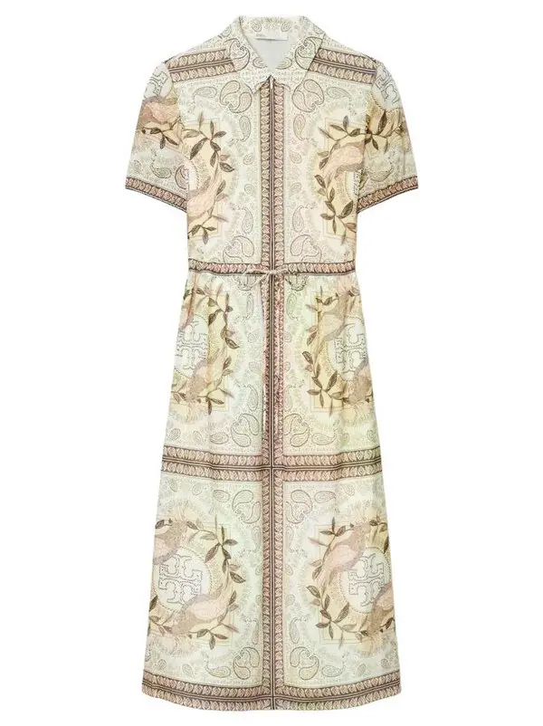 Tory Burch Cinched Cotton Zip Dress - Neutrals