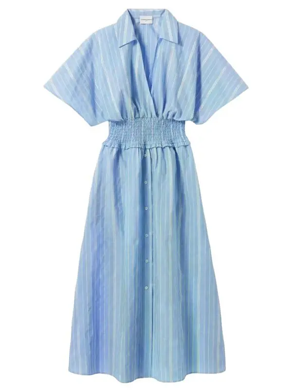 Claudie Pierlot Striped Shirred Cotton Dress - Blue