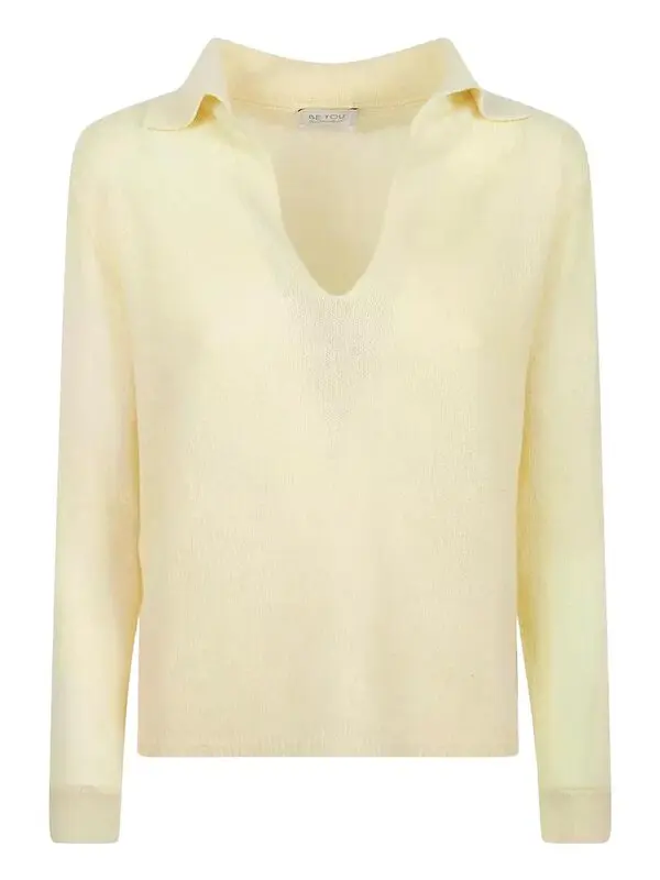 BEYOU Collar V-neck Sweater - Yellow