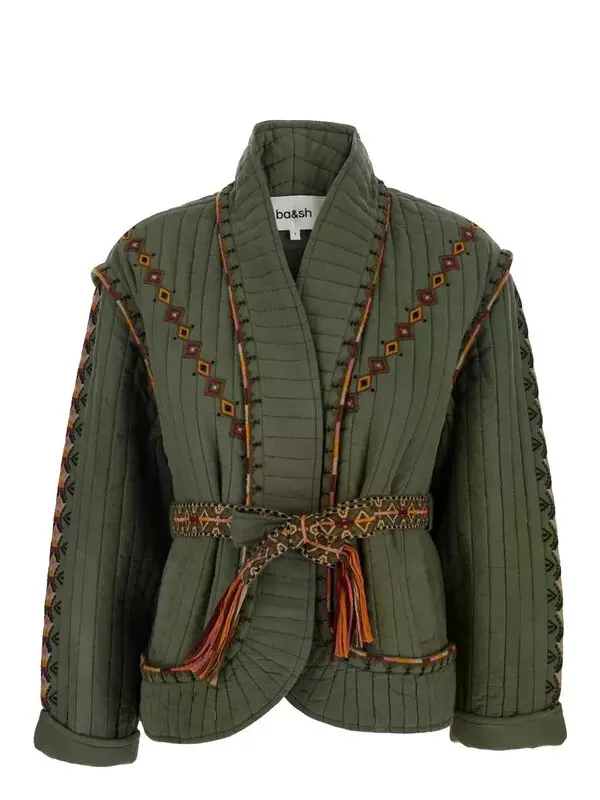 Ba&sh Cocoon Embroidered Belted Jacket - Green