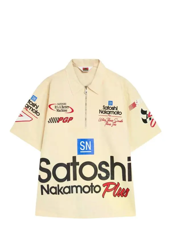 SATOSHI NAKAMOTO Zip Graphic Polo Shirt - Neutrals