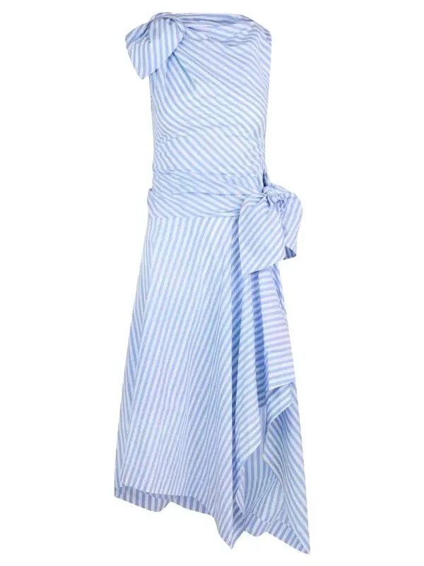 Monse Bow-drape Shirting Asymmetric Dress - Blue