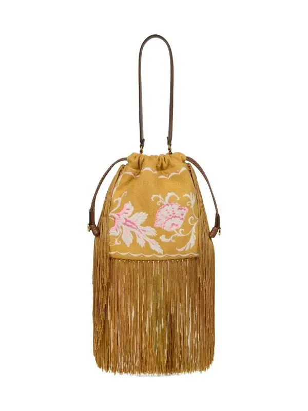Etro Kalispera Embroidered Fringed Bucket Bag - Yellow