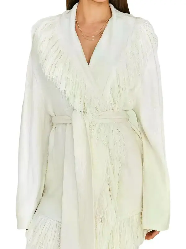 SEROYA Fringed Belted Cardigan - Neutrals