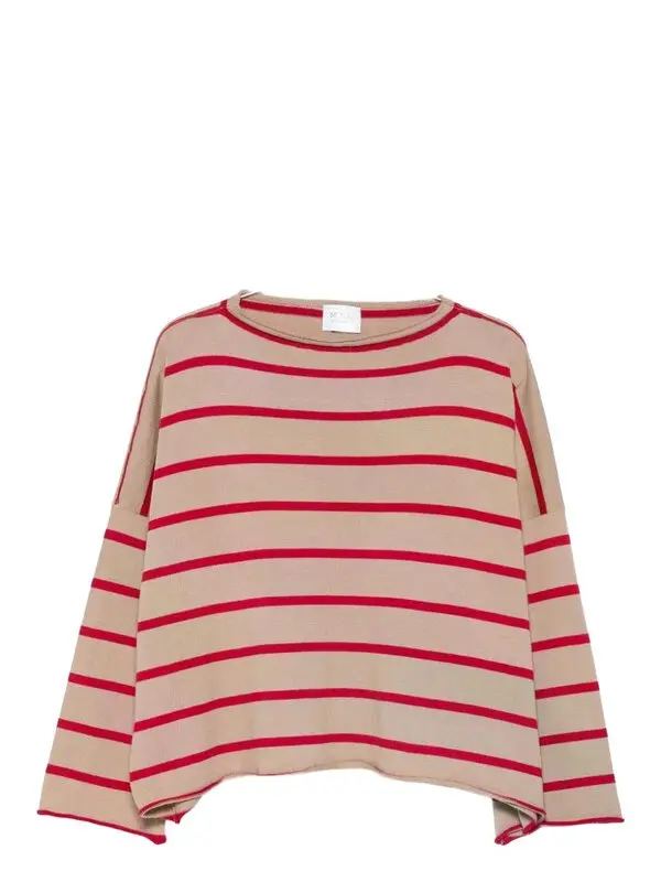 BEYOU Striped Round-neck Sweater - Neutrals
