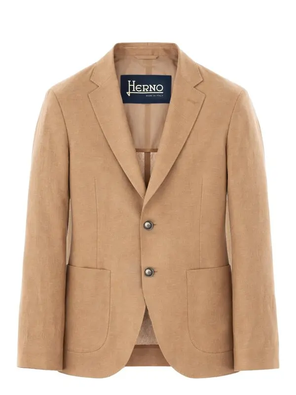 Herno Single-breasted Linen Jacket - Brown