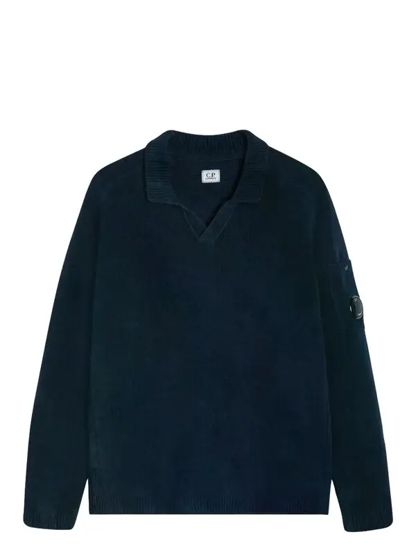 C.P. COMPANY V-neck Sweater With Pocket Detail - Blue